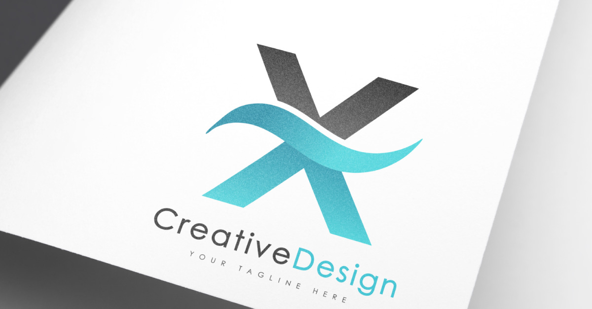Creative X Letter Blue Wave Design Logo Template