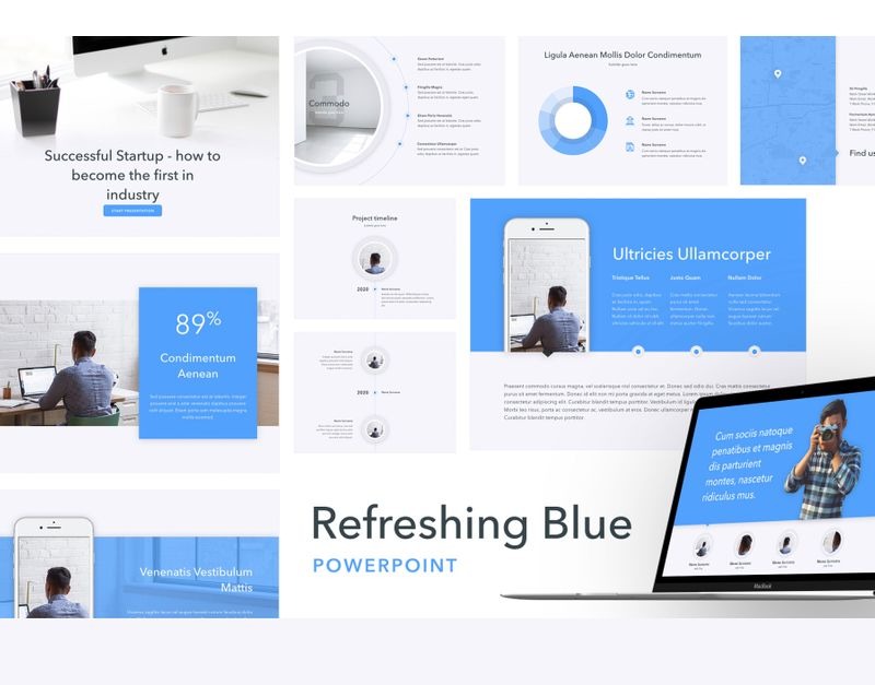Modèle PowerPoint bleu rafraîchissant - TemplateMonster