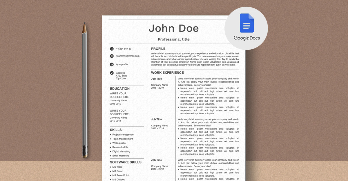 John Doe Google Docs Resume Template - TemplateMonster