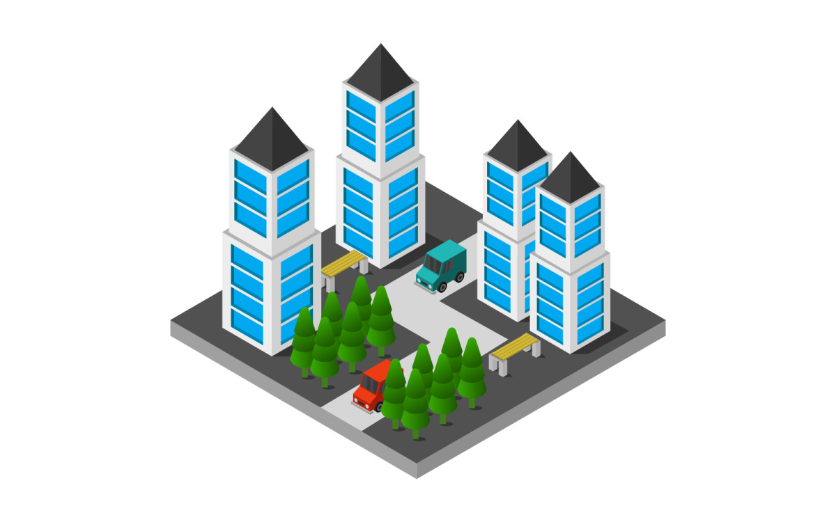 Isometric City on White Background - Vector Image