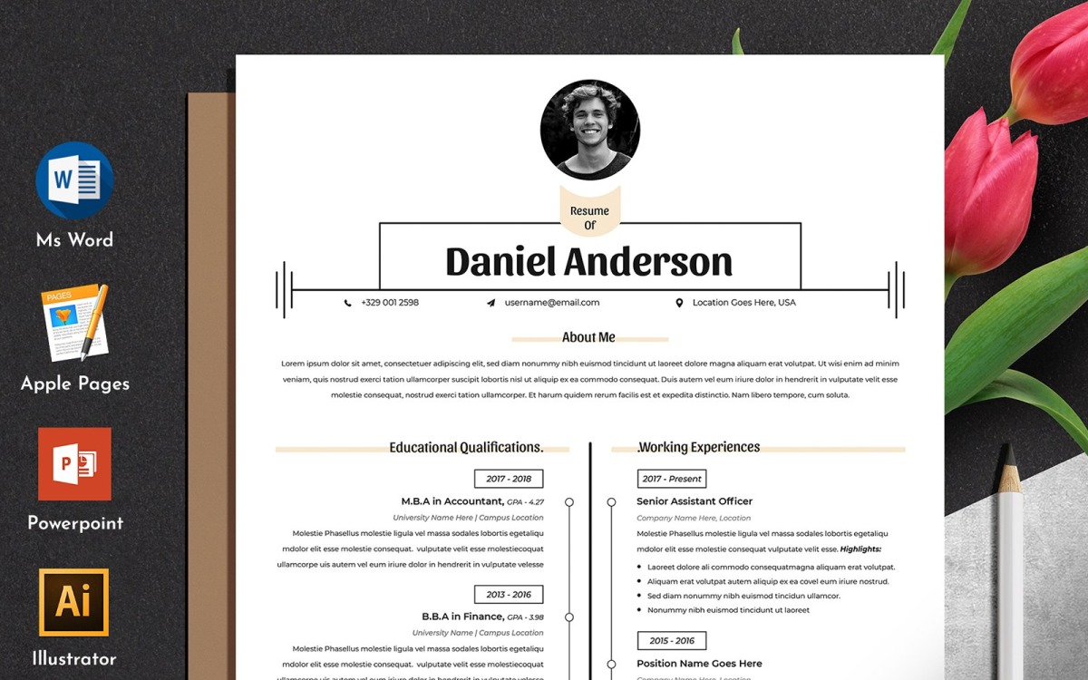 Clean & Professional Editable Word Apple Pages Cv Resume Template
