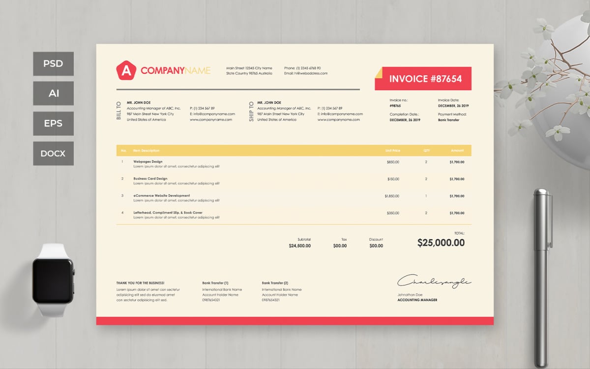 Professional and Clean Invoice - Corporate Identity Template