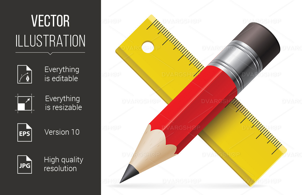 Cartoon Ruler And Pencil