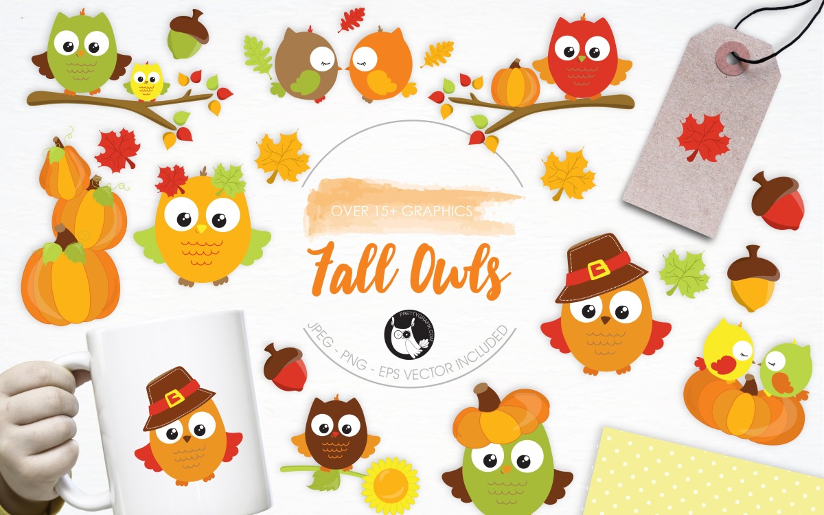 Fall Owls illustration pack - Vector Image - TemplateMonster