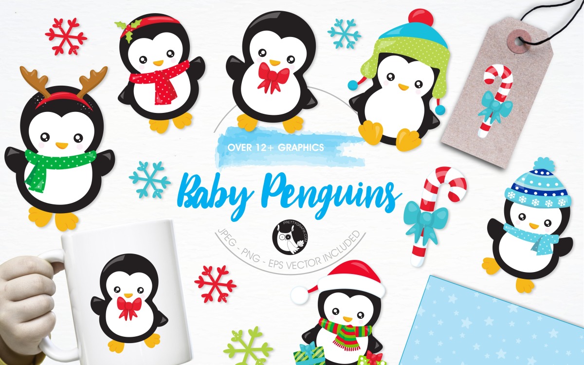 Baby penguins illustration pack - Vector Image