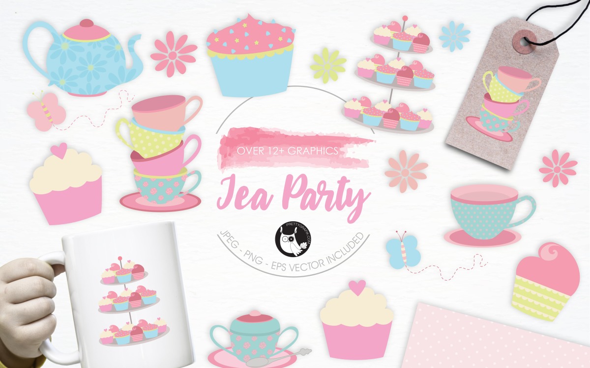 Tea Party illustration pack - Vector Image - TemplateMonster