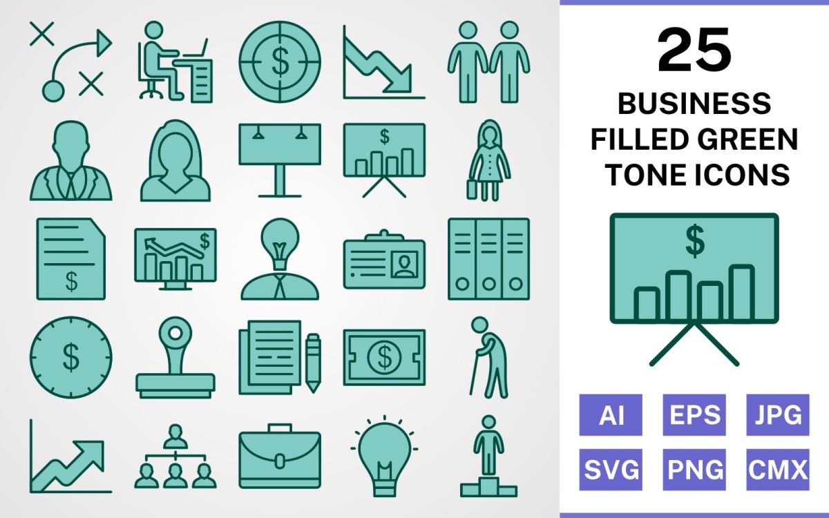 25 Business Filled Green Tone Icon Set - TemplateMonster
