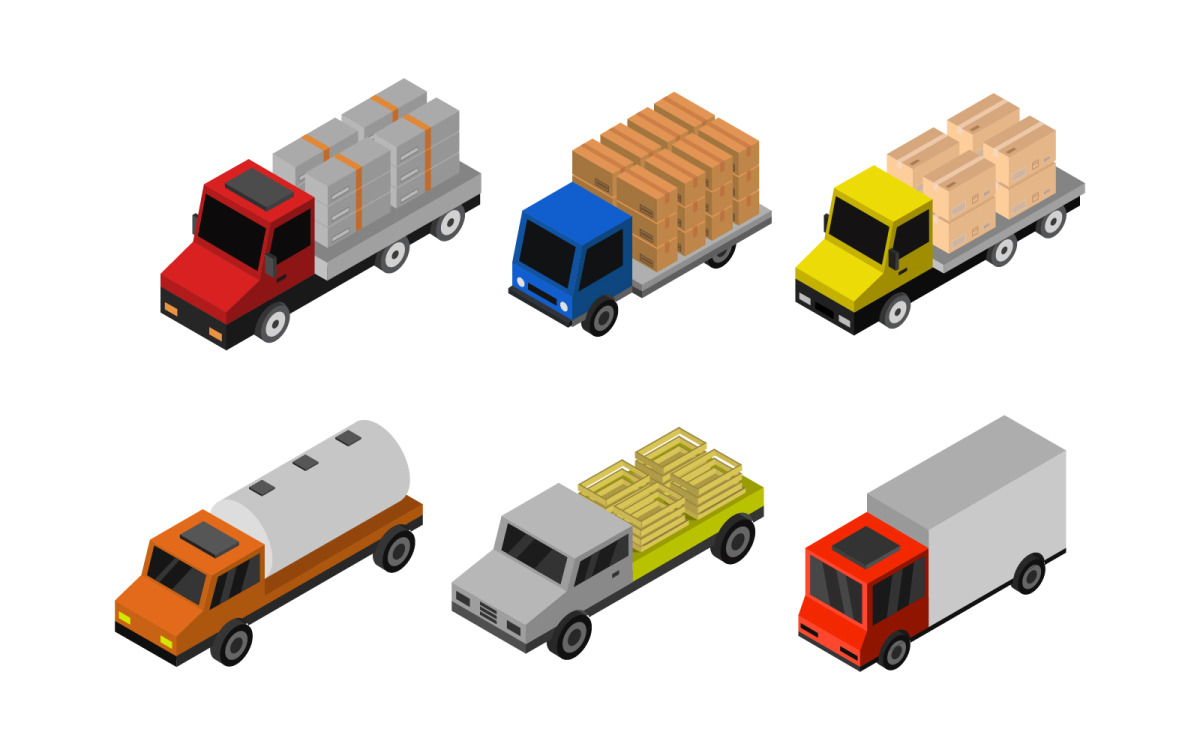 Set Of Isometric Trucks - Vector Image - TemplateMonster