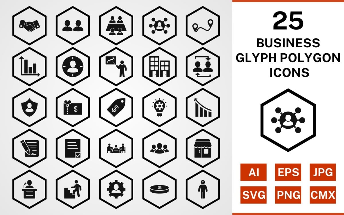 25 Business Glyph Polygon Icon Set #123316 - TemplateMonster