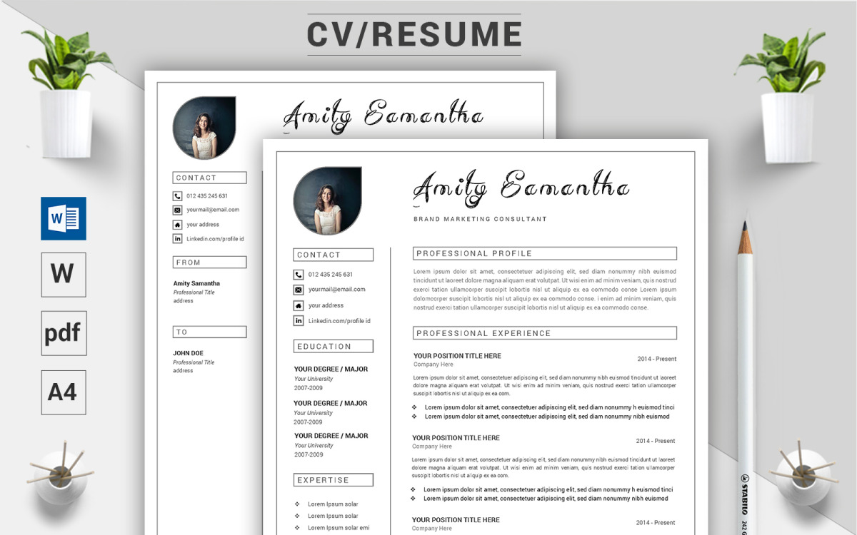 Amity Samantha - CV Resume Template #124496 - TemplateMonster