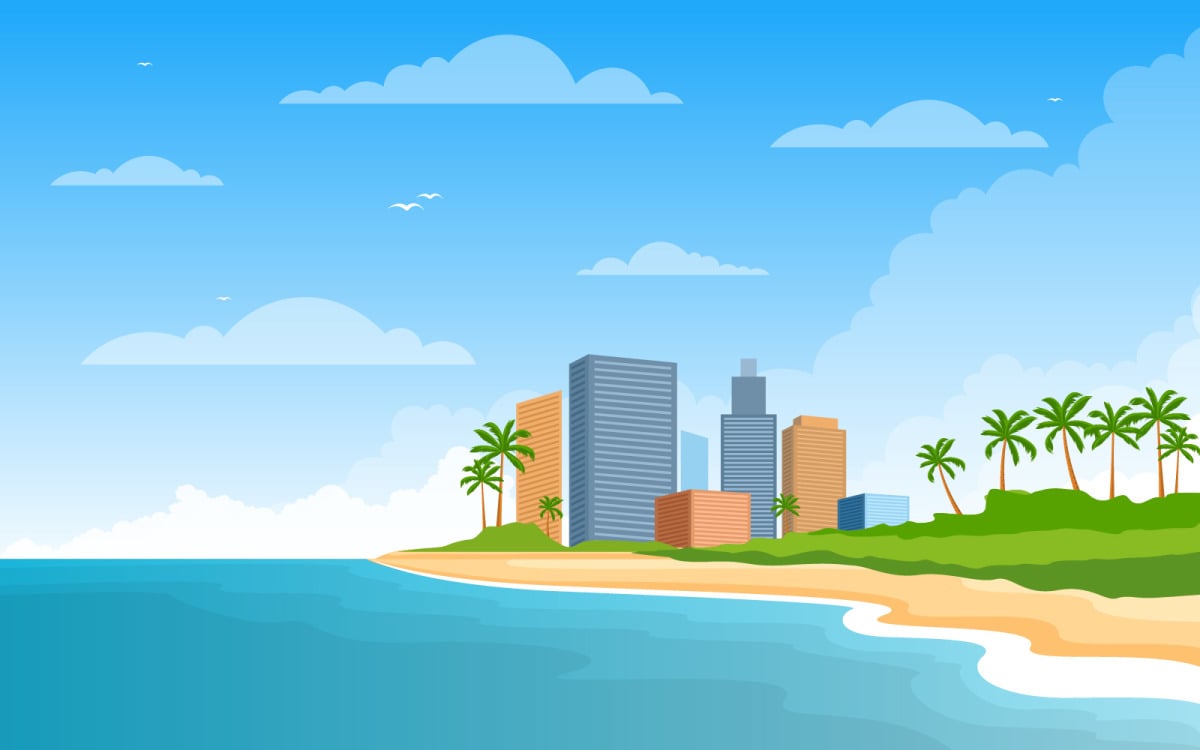 City Beach Landscape - Illustration #125169 - TemplateMonster