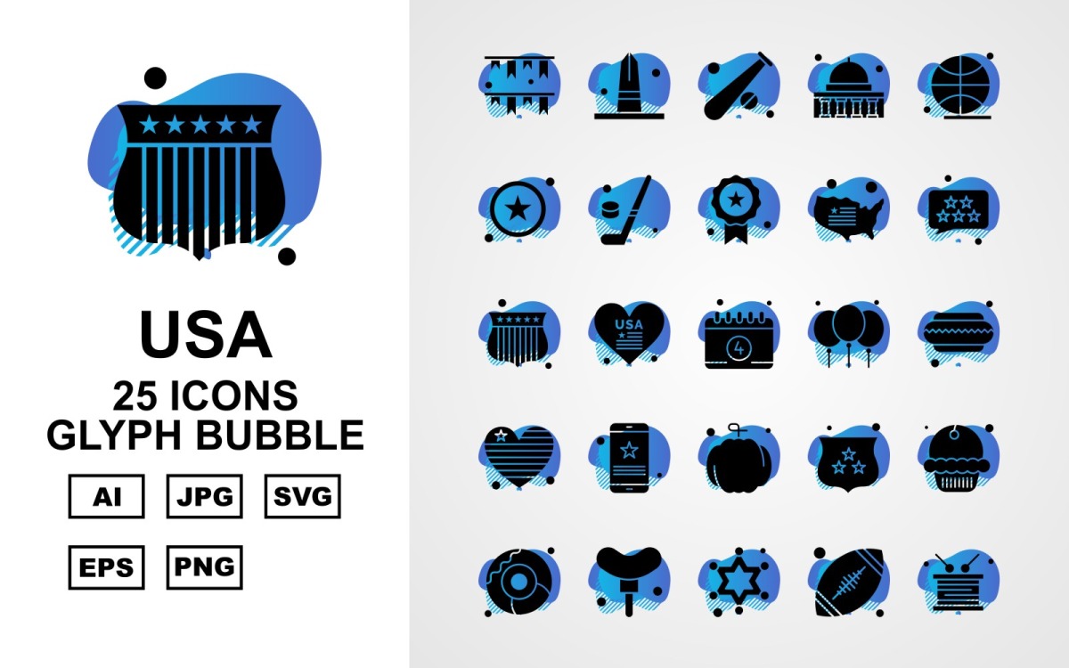 25 Premium USA Glyph Bubble Icon Set - TemplateMonster