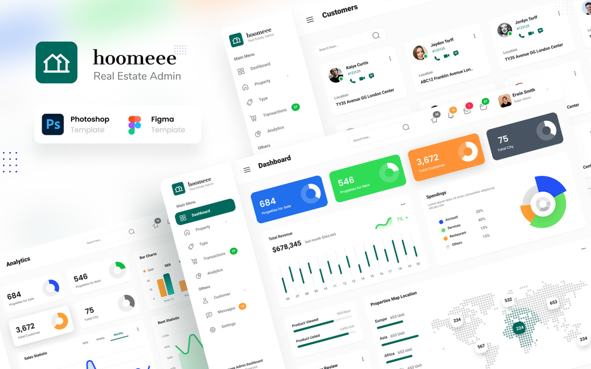 Hoomeee - Real Estate Admin Dashboard Figma and PSD Template UI Elements Hoomeee - Real Estate Admin Dashboard Figma and PSD Template UI Elements