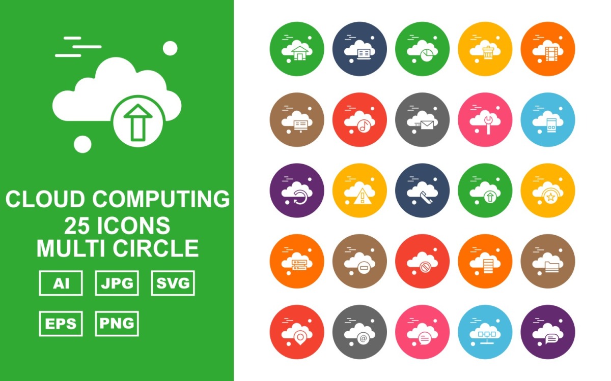 25 Premium Cloud Computing Multi Circle Icon Pack Set