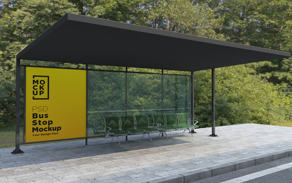 City Bus Stop Sign advertising Product Mockup