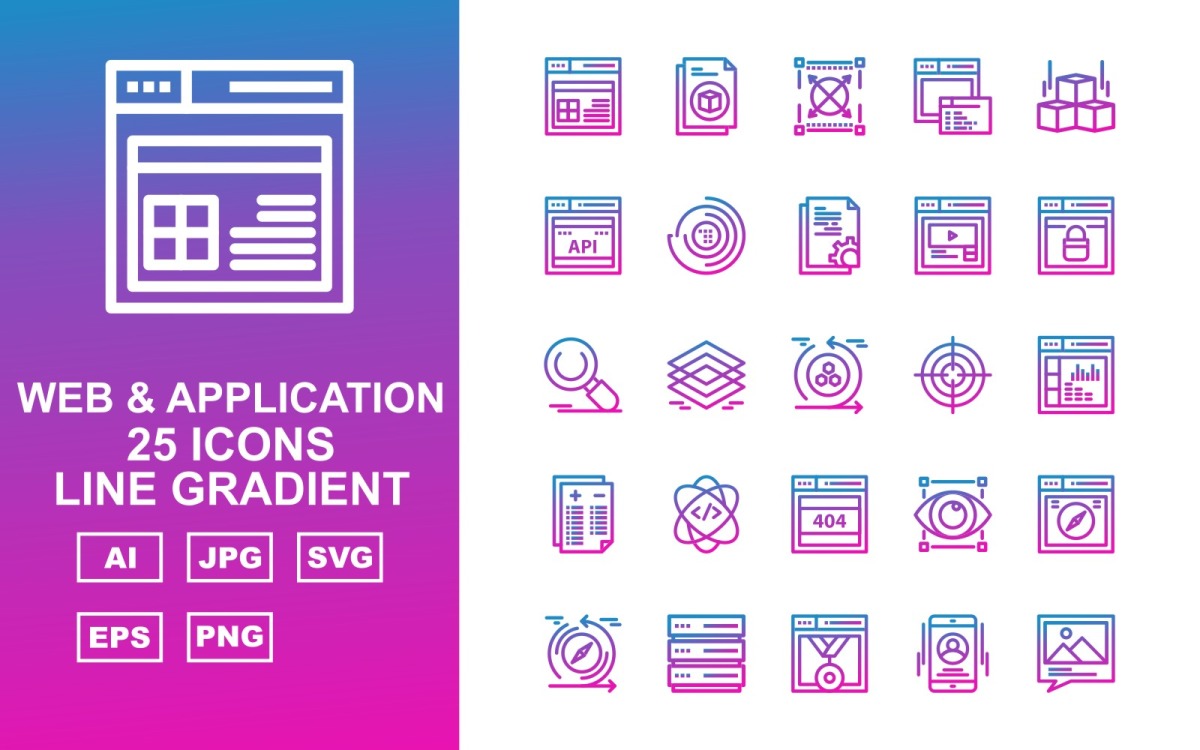 25 Premium Web And Application Line Gradient Pack Icon Set