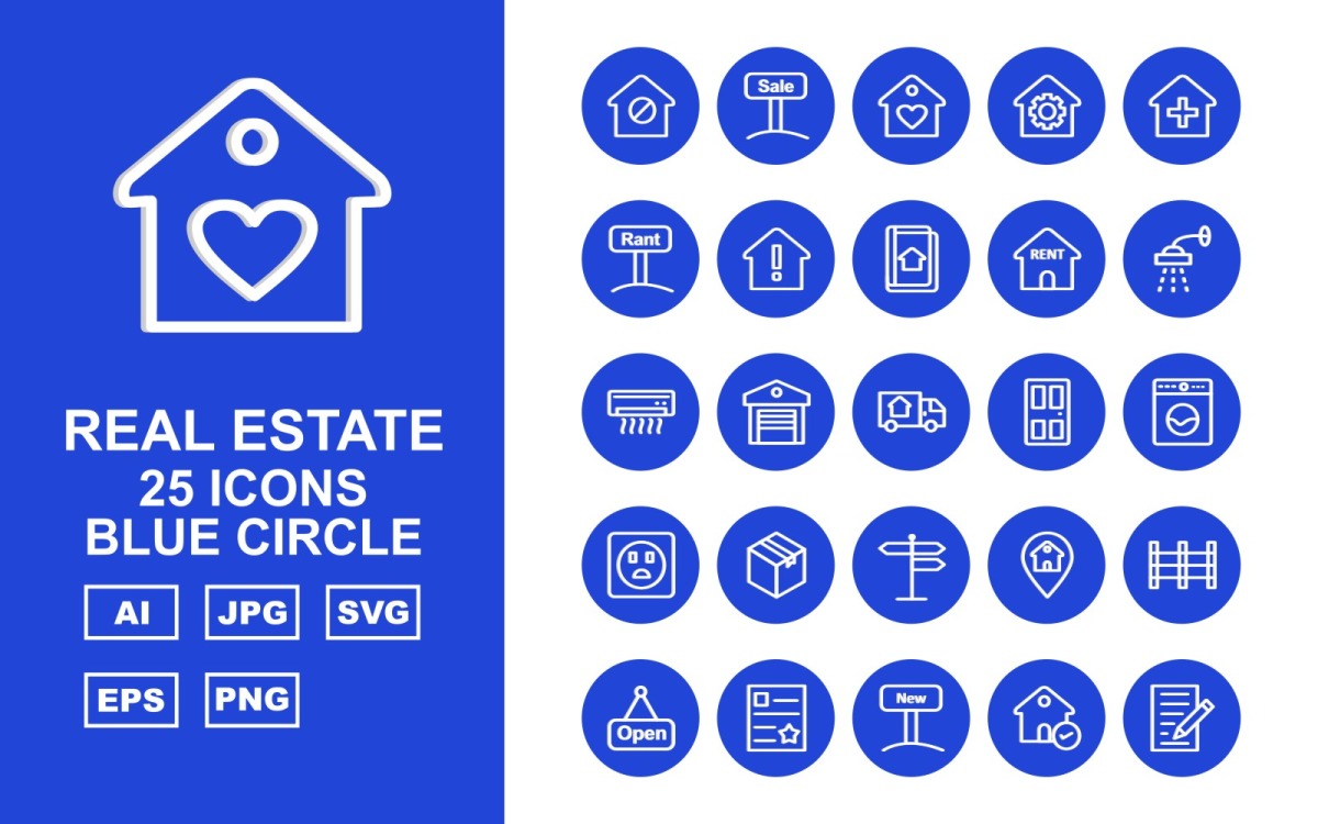 25 Premium Real Estate Blue Circle Icon Set - TemplateMonster