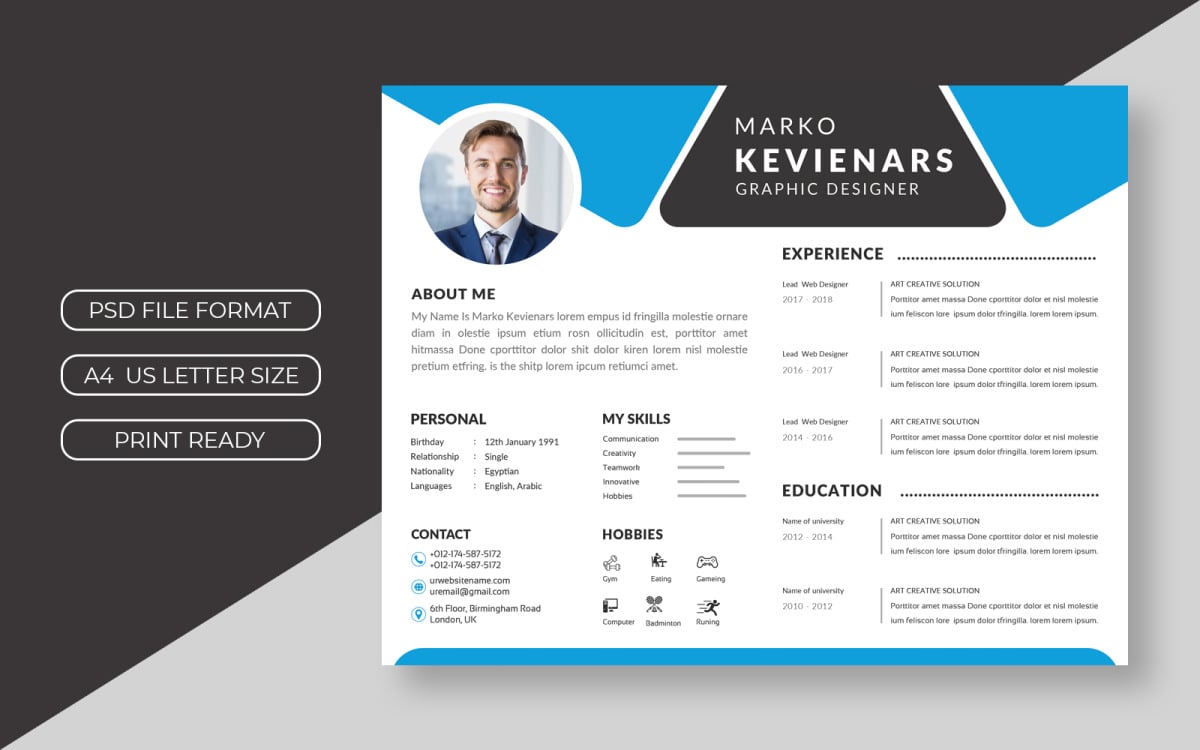 Beautiful CV - Elegant Horizontal Design Resume Template