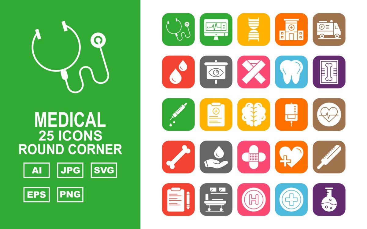 25 Premium Medical Round Corner Icon Set - TemplateMonster