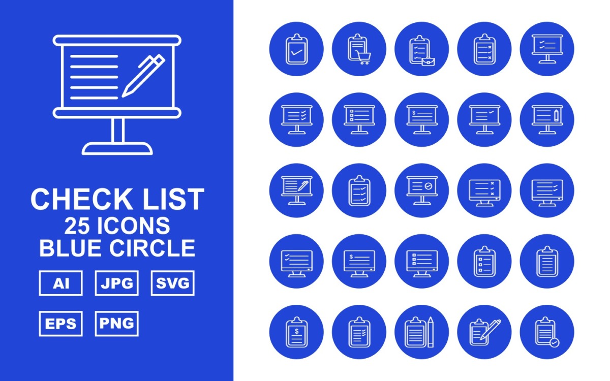 25 Premium Check List Blue Circle Icon Set - TemplateMonster