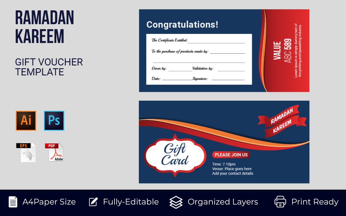 Ramadan, Islamic Gift Voucher Card Corporate Template