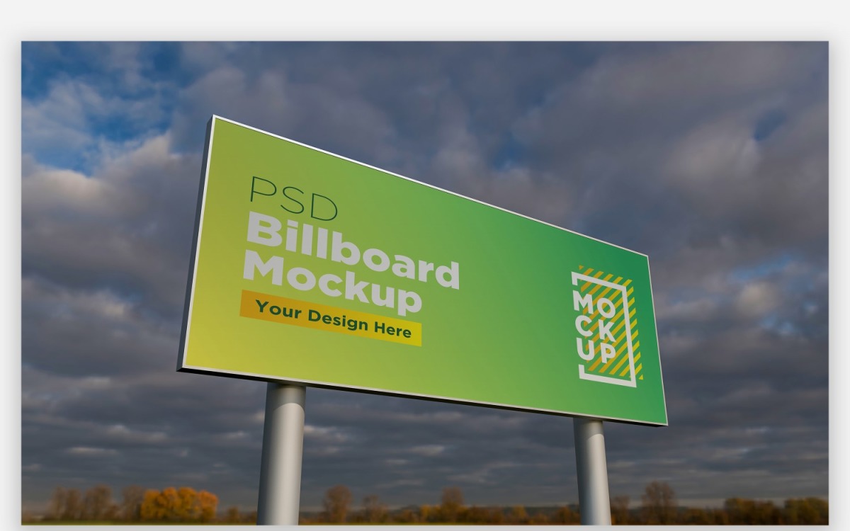Two Pole Billboard Mockup Front View - TemplateMonster