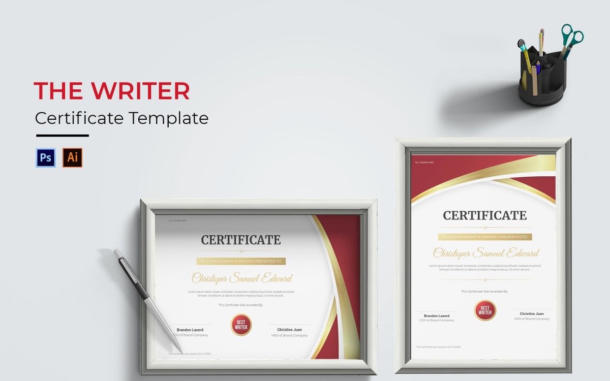 Writer Certificate Template #181791 - TemplateMonster