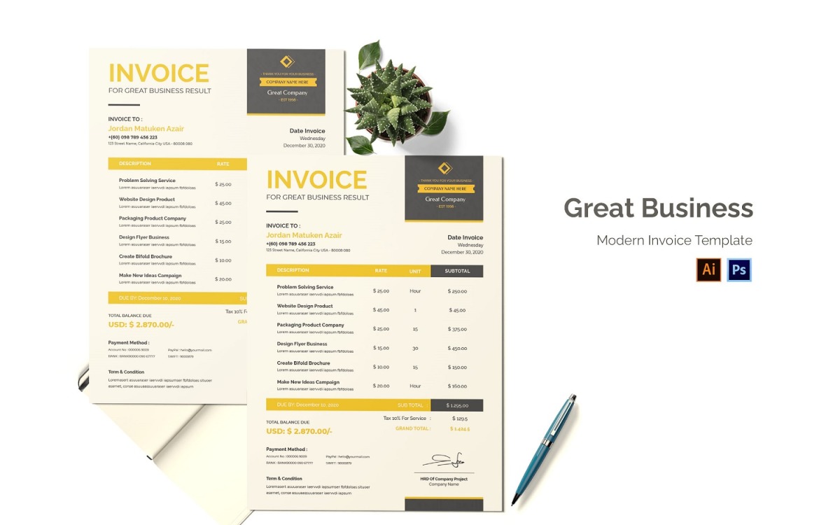 Great Business Invoice Print Template - TemplateMonster