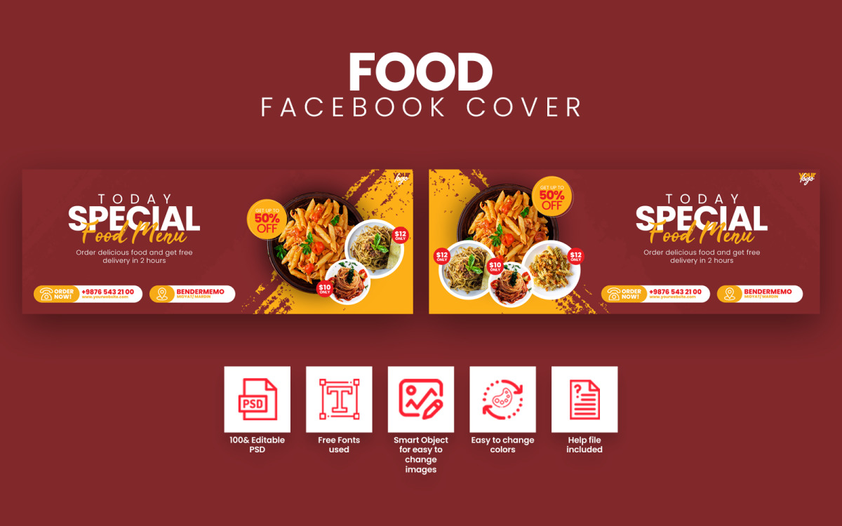 Food Facebook Cover Template Social Media - TemplateMonster