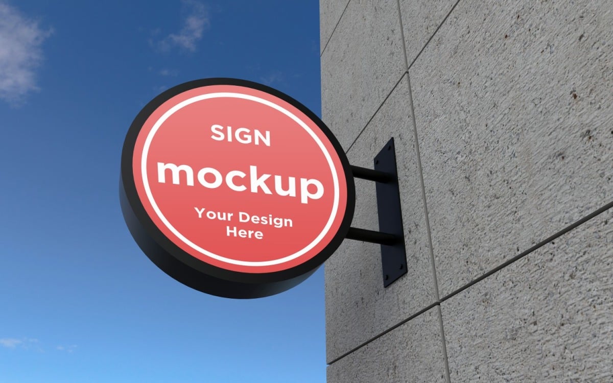 Circle Shaped Billboard With A Attached To The Wall Mockup Template