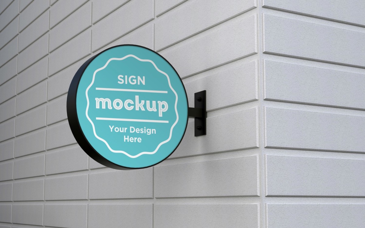 Wall Mounted Round Signage Mockup Template - TemplateMonster
