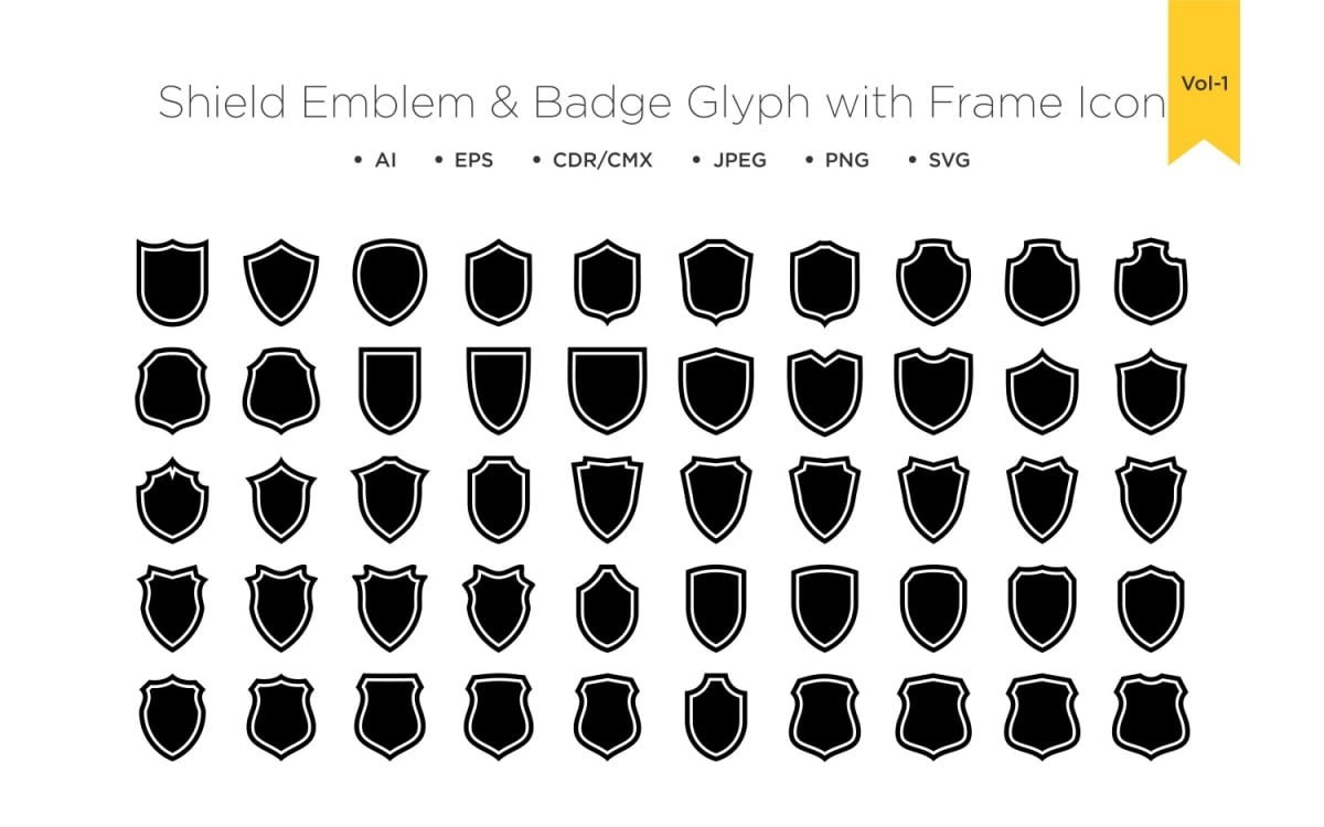Shield Emblem & Badge Logos - Glyph with Frame - 50_Set Vol 1