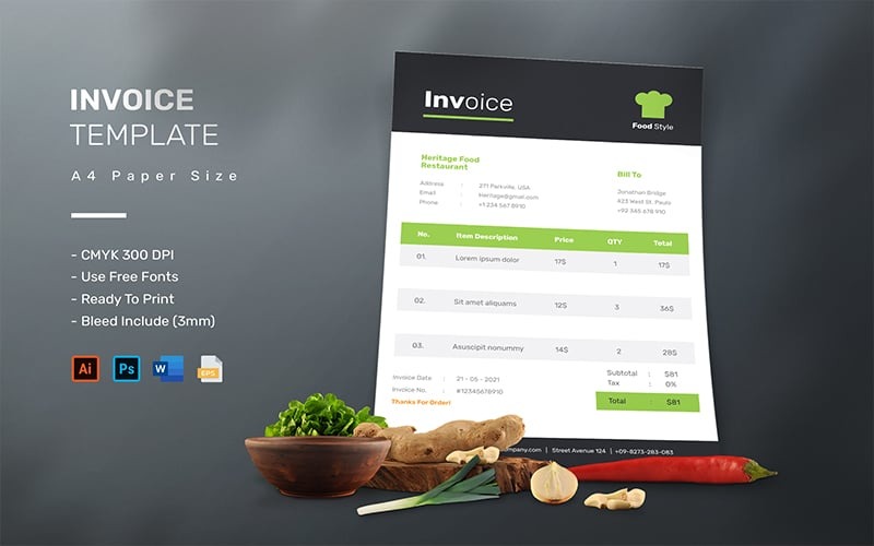 Food Style - Invoice Template #192944 - TemplateMonster