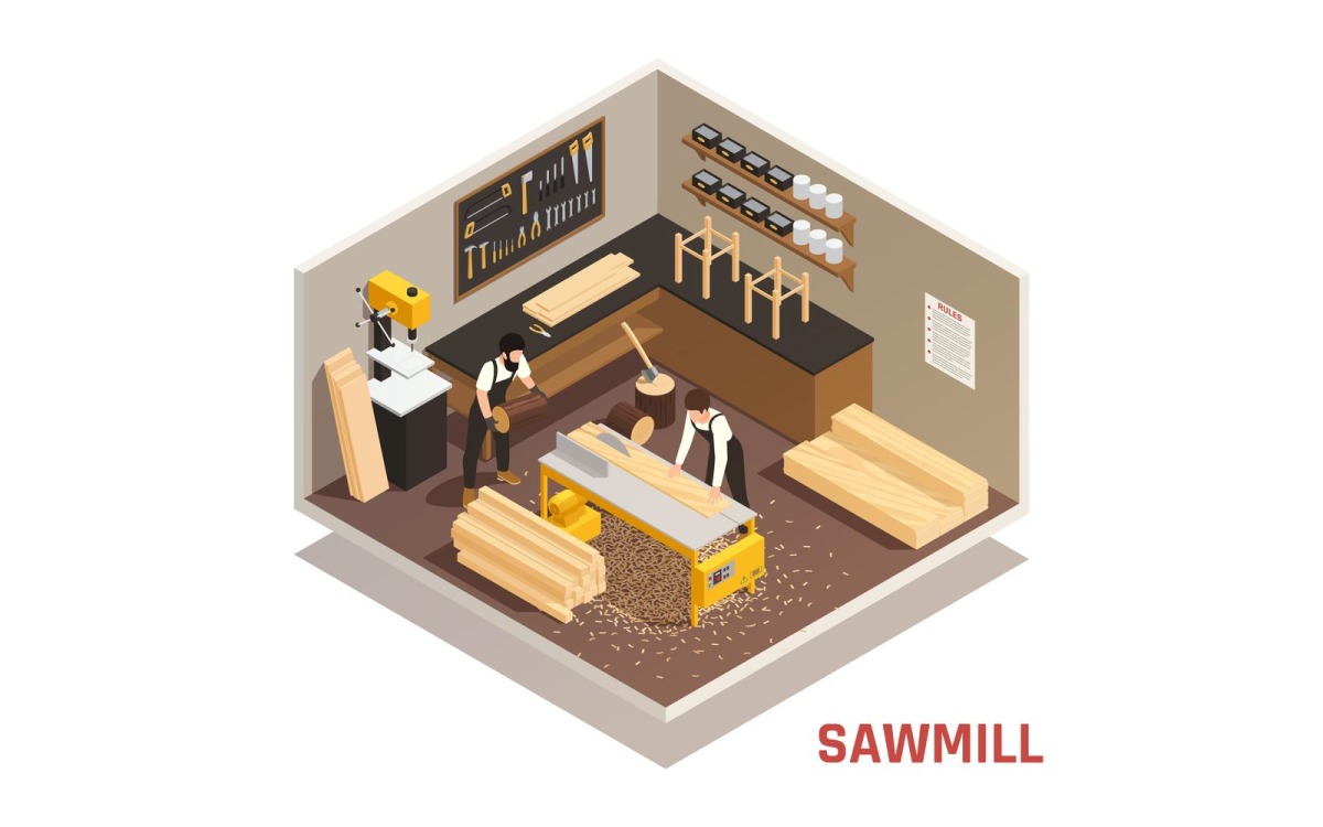 Sawmill Timber Mill Lumberjack Isometric 200910117 Vector Illustration ...