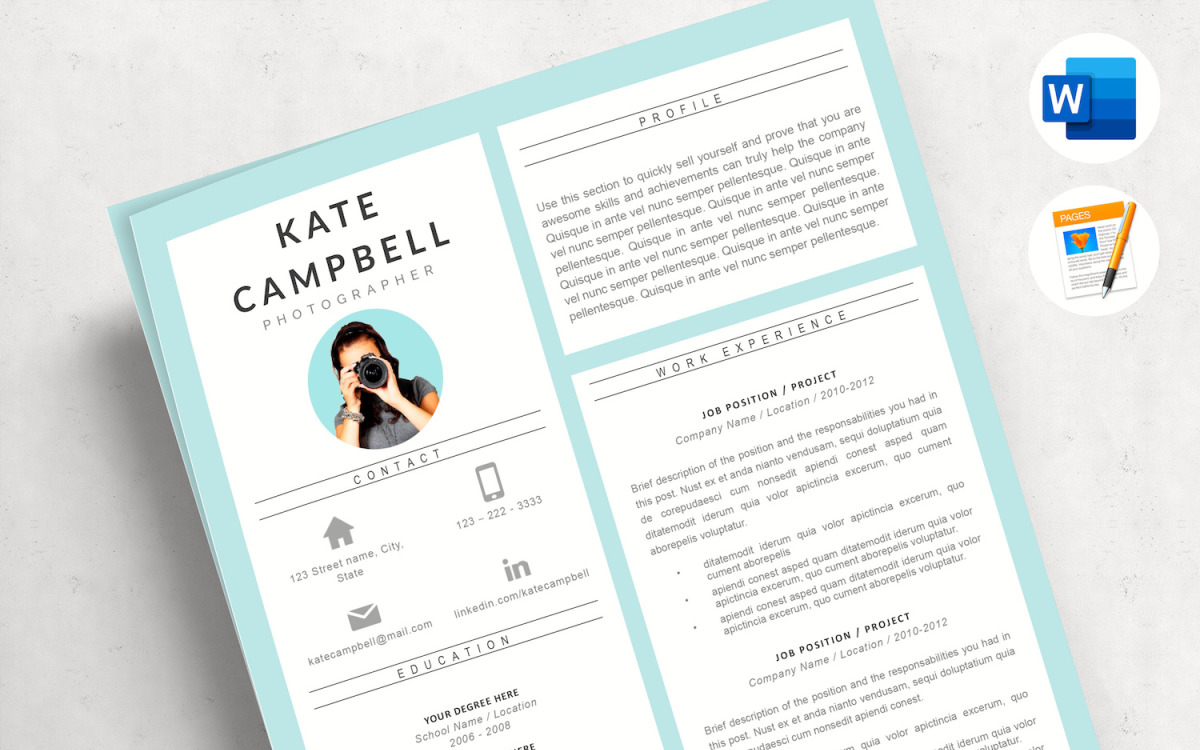 KATE - Creative CV design & Matching Cover Letter and References. Free ...