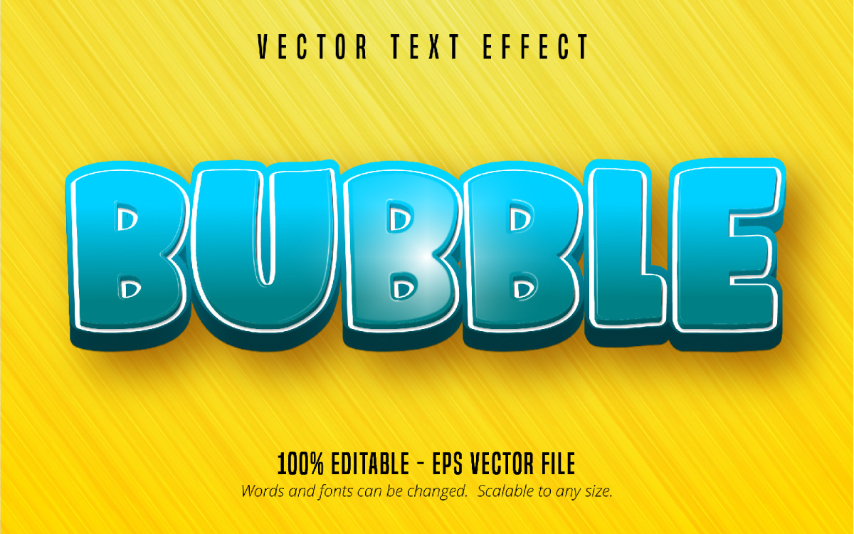 Bubble - Editable Text Effect, Light Blue Cartoon Font Style, Graphics ...