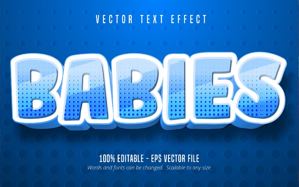 Babies - Editable Text Effect, Blue Color Cartoon Text Style, Graphics ...