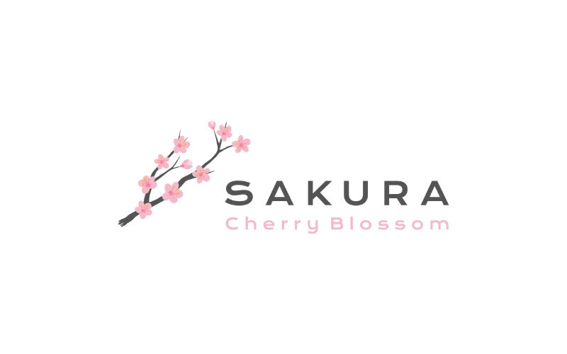 Japanese Flower Logo Cherry Blossoms Dark Theme Icon. Japanese Sakura.