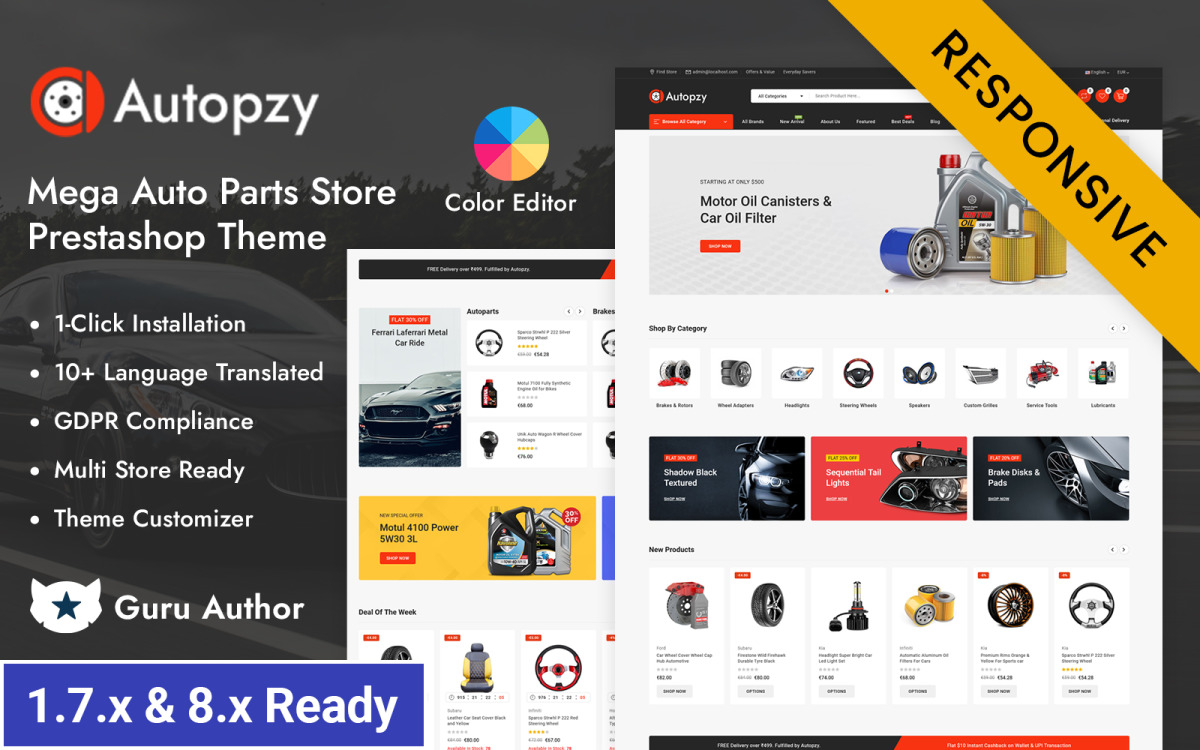 Autopzy Responsywny motyw Prestashop Mega Auto Parts Store