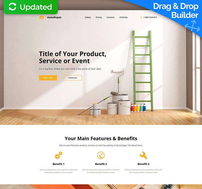 Home Repairs Landing Page Template #59248 - TemplateMonster