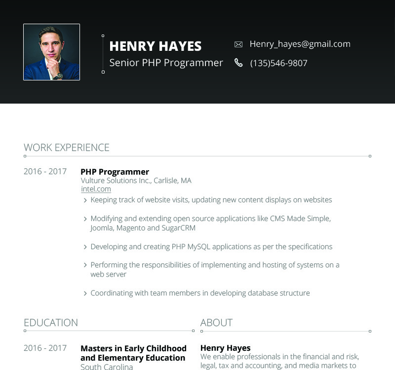 Henry Hayes - Web Developer Resume Template - TemplateMonster