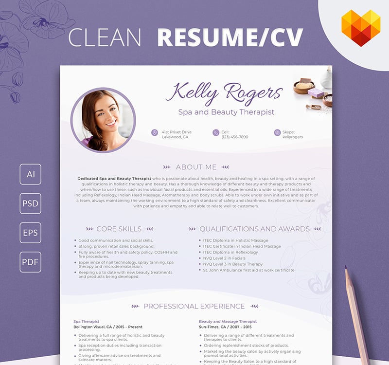Kelly Ragers - Modèle de CV de thérapeute de spa et de beauté