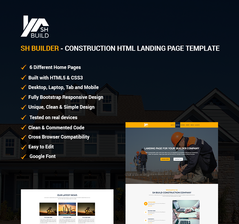 SH BUILDER - Construction HTML Landing Page Template