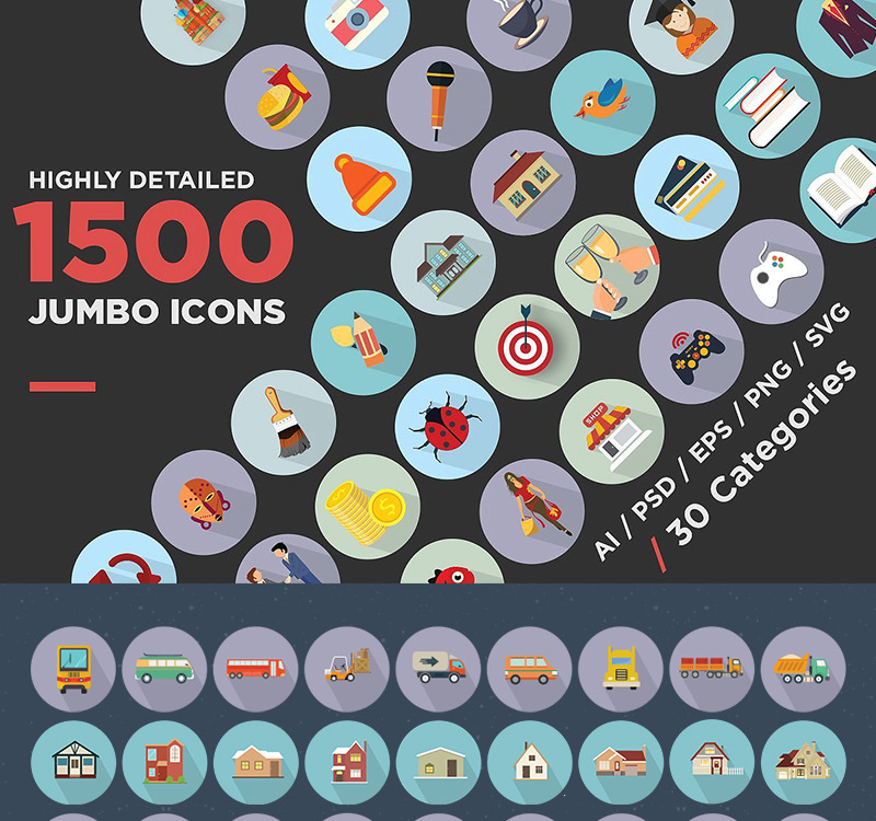 Jumbo Flat Icons Pack Set #68312 - TemplateMonster