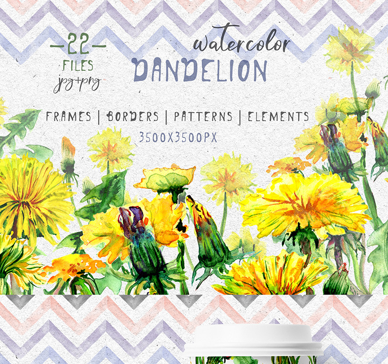 Bright Yellow Dandelion PNG Watercolor Set - Illustration