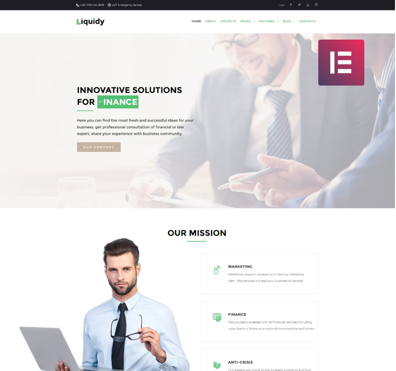 Liquidy - Investment Company WordPress Elementor Theme