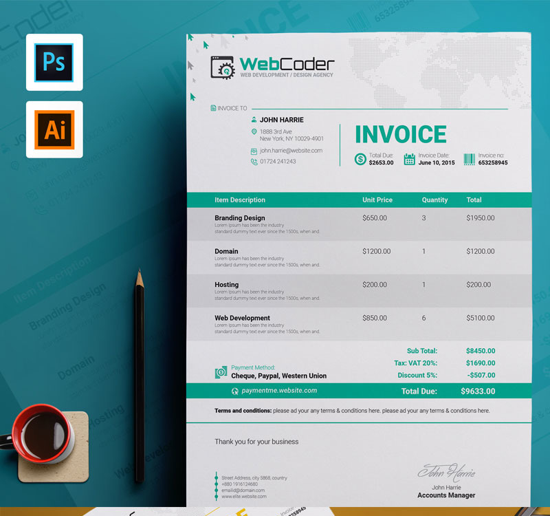 Simple Clean Invoice - Corporate Identity Template