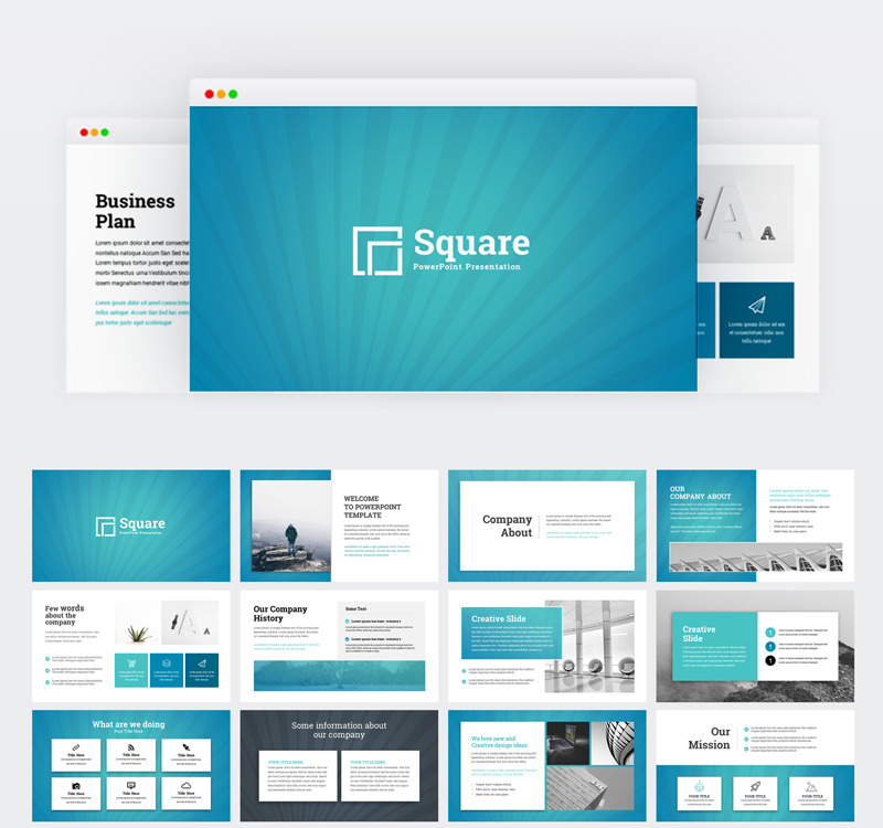 Square - Modèle PowerPoint de plan d'affaires moderne et créatif