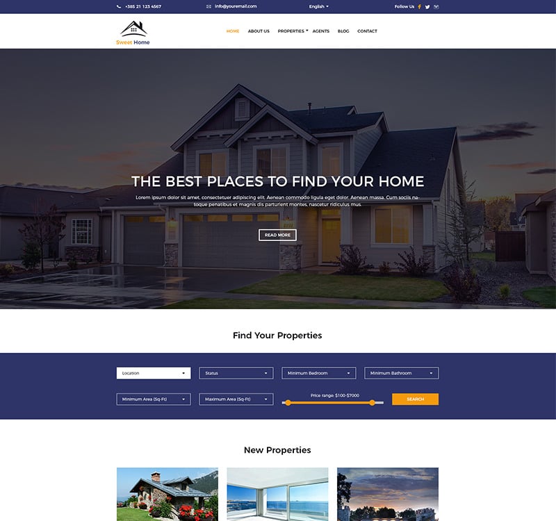 Sweet Home Real Estate PSD Template #75935 - TemplateMonster