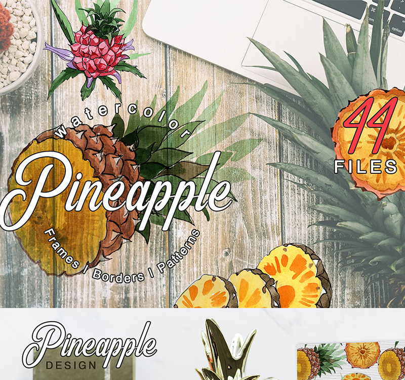 Pineapple Watercolor Png - Illustration - TemplateMonster